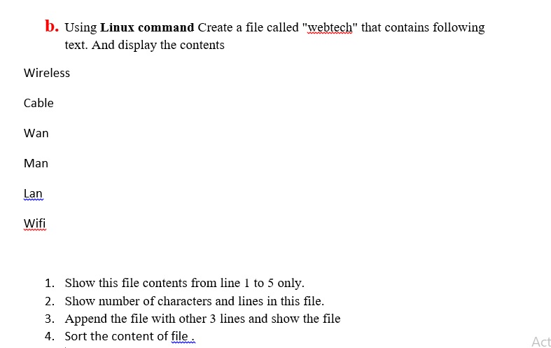 Solved b. Using Linux command Create a file called "webtech" | Chegg.com