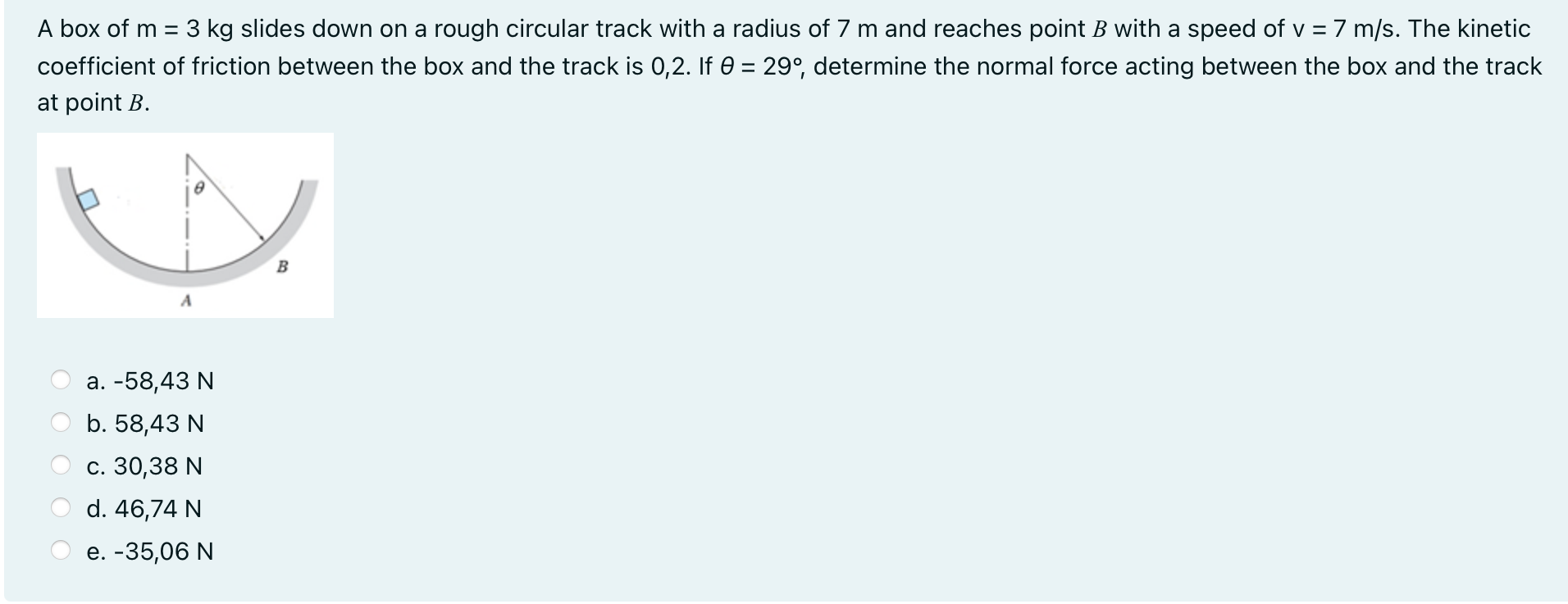 Solved A box of m=3 kg slides down on a rough circular track | Chegg.com