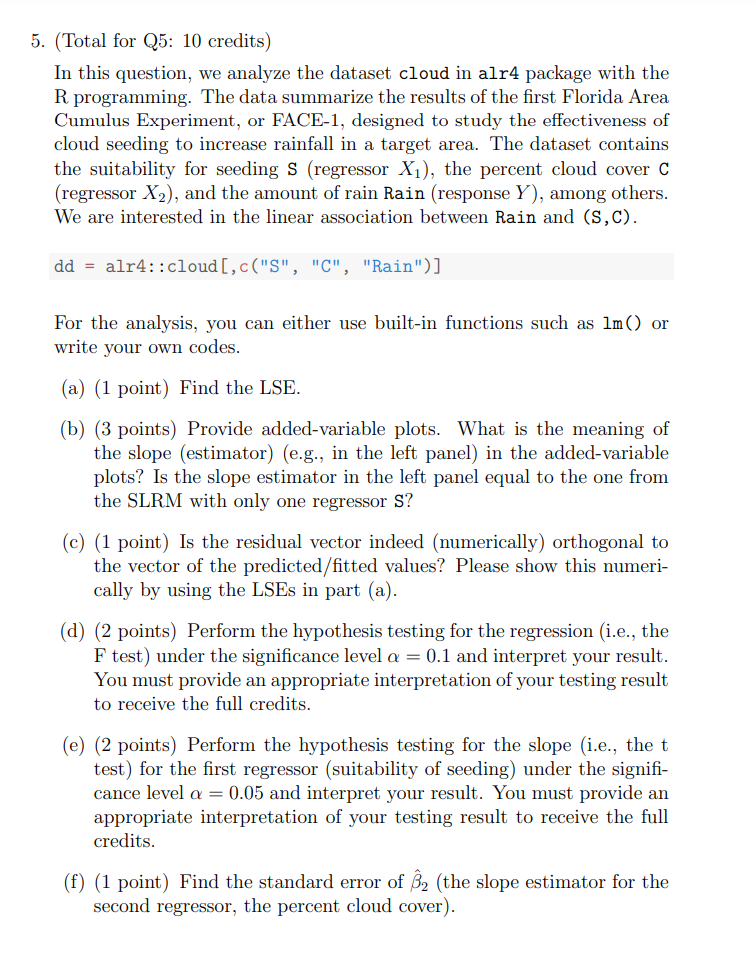 Solved 5. (Total for Q5: 10 ﻿credits)In this question, we | Chegg.com
