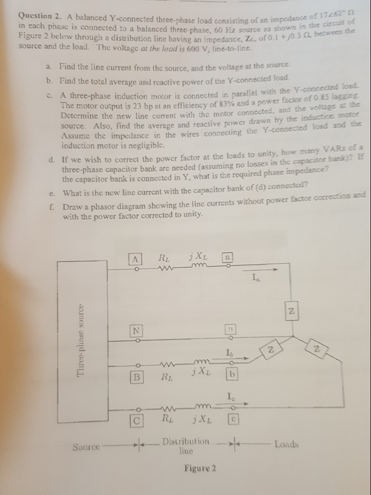 Solved Qucstion 2. A balanced Y-connected three-phase load | Chegg.com