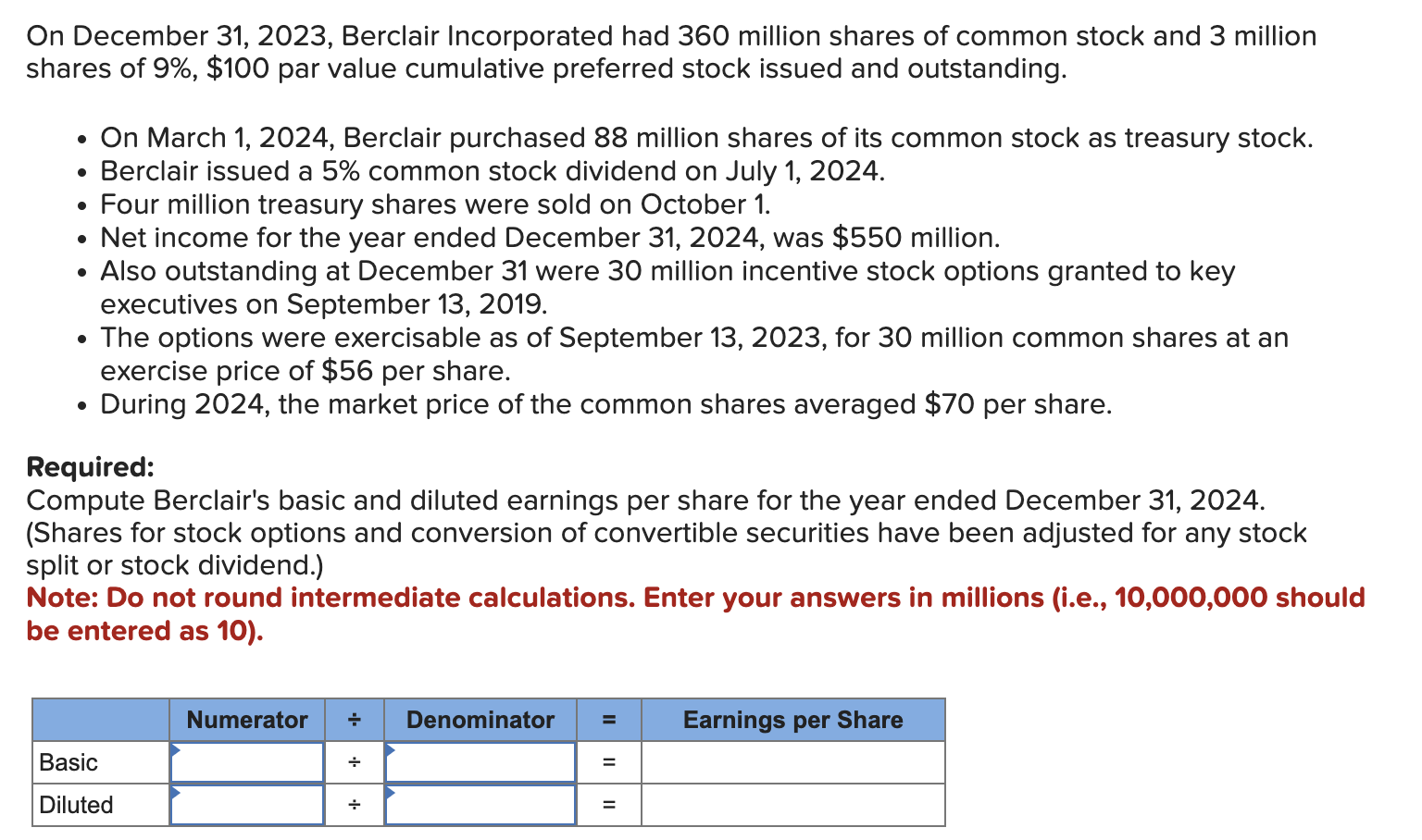 Solved On December 31,2023 , Berclair Incorporated had 360 | Chegg.com
