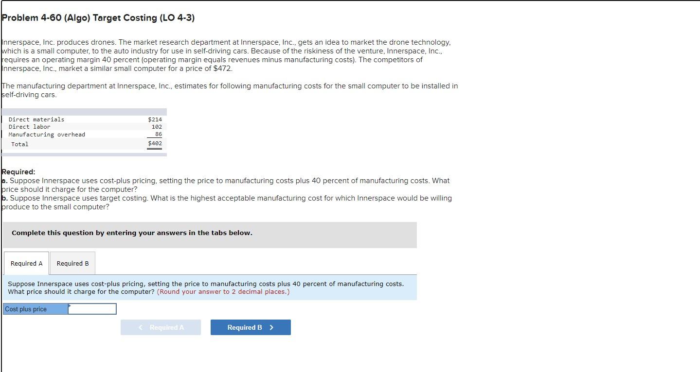 Solved Problem 4-60 (Algo) Target Costing (LO 4-3) | Chegg.com