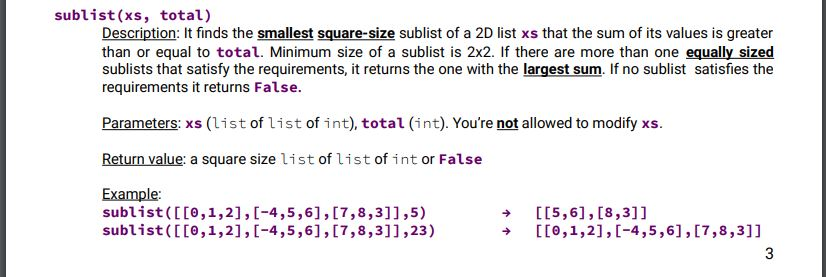 Solved I have to create a function called sublist (as | Chegg.com