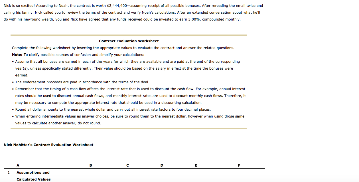 Solved Contract Evaluation Worksheet Complete the | Chegg.com