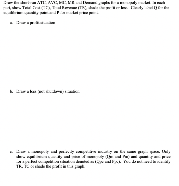 Solved Draw the short-run ATC, AVC, MC, MR and Demand graphs | Chegg.com