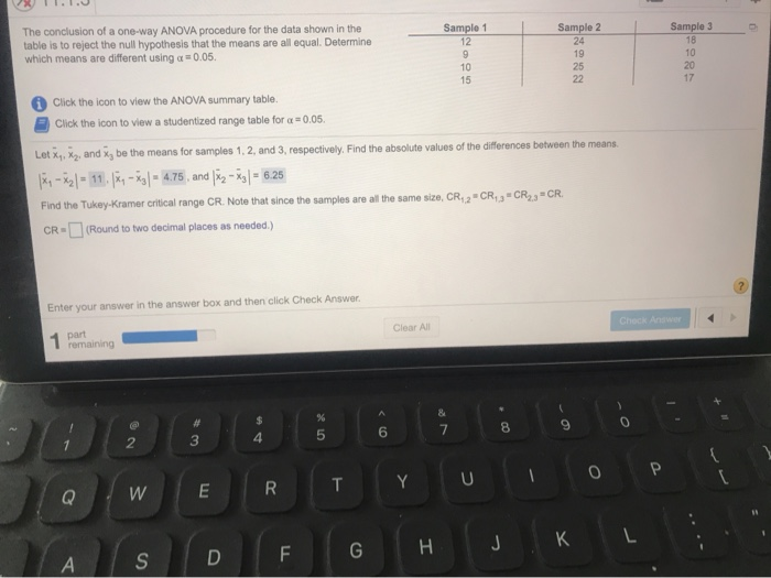 Solved conclusion of a one-way ANOVA procedure for the data | Chegg.com
