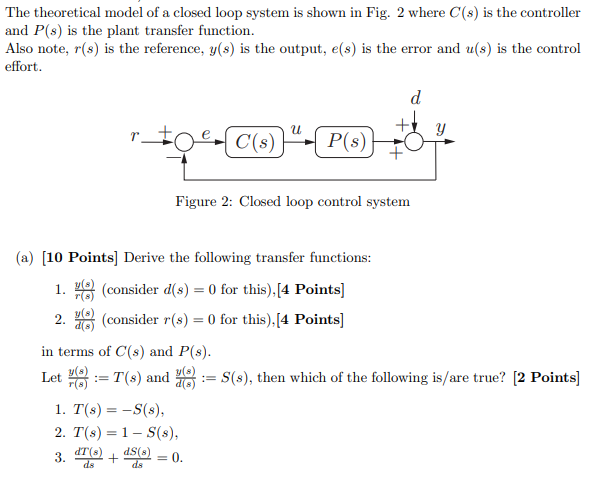 Solved The theoretical model of a closed loop system is | Chegg.com