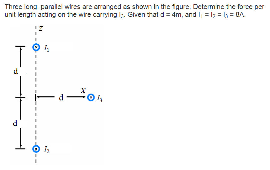 Solved Three long, parallel wires are arranged as shown in | Chegg.com