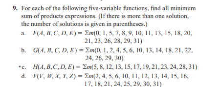 Solved 9. For each of the following five-variable functions, | Chegg.com