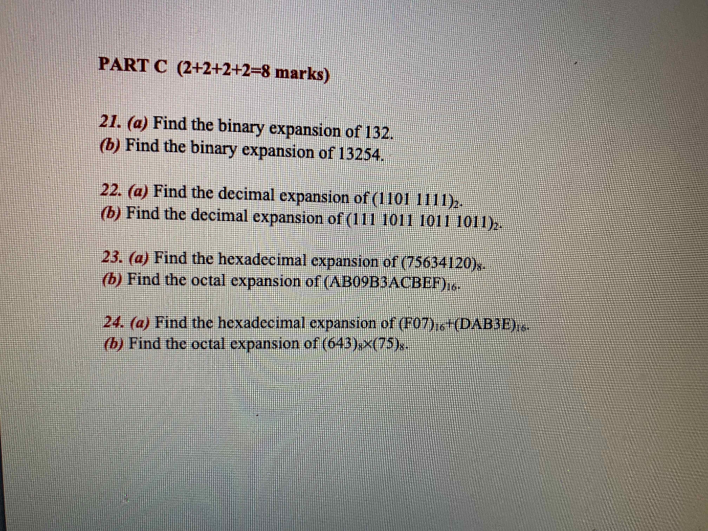 Solved PART C (2+2+2+2-8 marks) 21. (a) Find the binary | Chegg.com