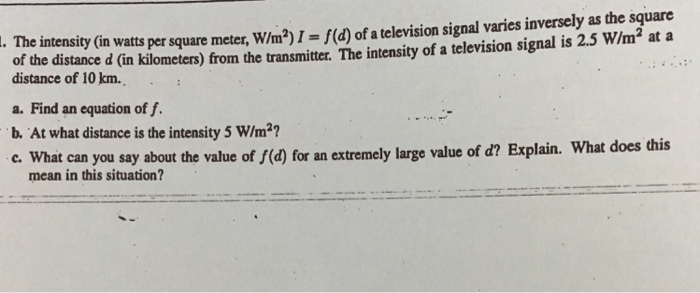 Solved The intensity (in watts per square meter, W/m^2) I = | Chegg.com