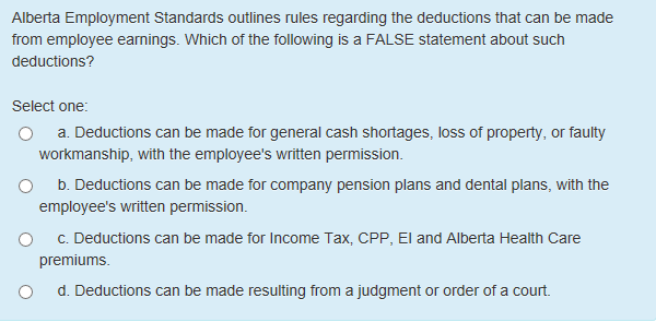 Solved Alberta Employment Standards outlines rules regarding | Chegg.com