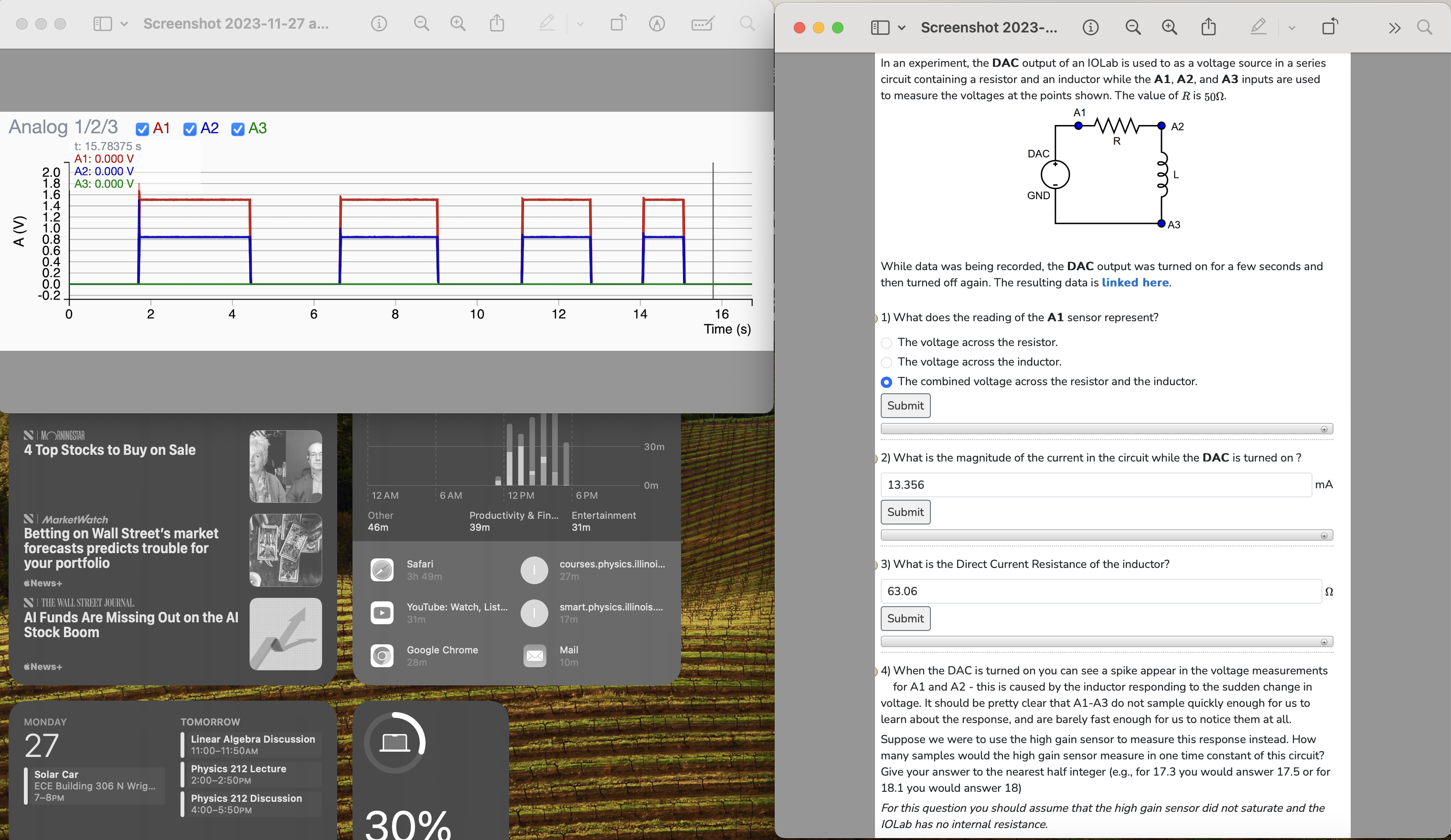 Solved In an experiment, the DAC output of an IOLab is used | Chegg.com