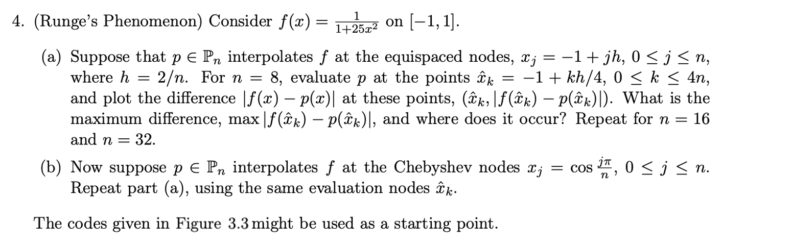 (Runge's Phenomenon) Consider f(x)=1+25x21 on [−1,1]. | Chegg.com