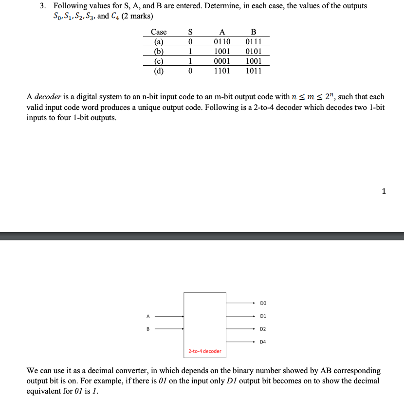 3. Following values for S,A, and B are entered. | Chegg.com