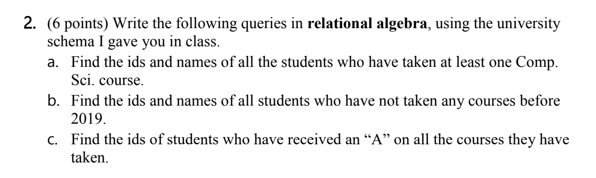 Solved Running Example: Schema Diagram for University | Chegg.com
