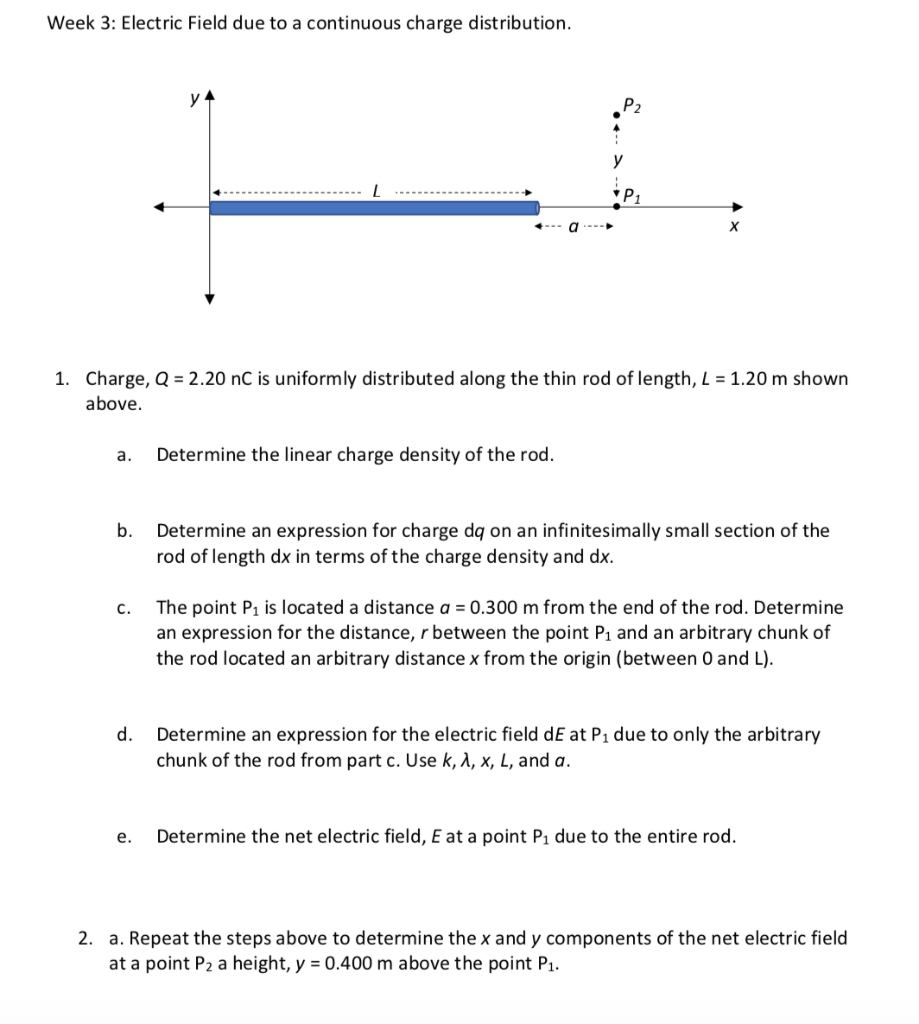 Solved Week 3: Electric Field due to a continuous charge | Chegg.com