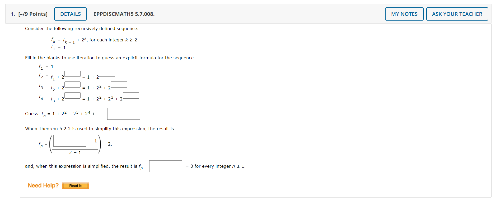 Solved DETAILS Consider the following recursively defined | Chegg.com