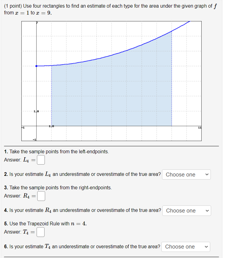 Solved (1 point) Use four rectangles to find an estimate of | Chegg.com