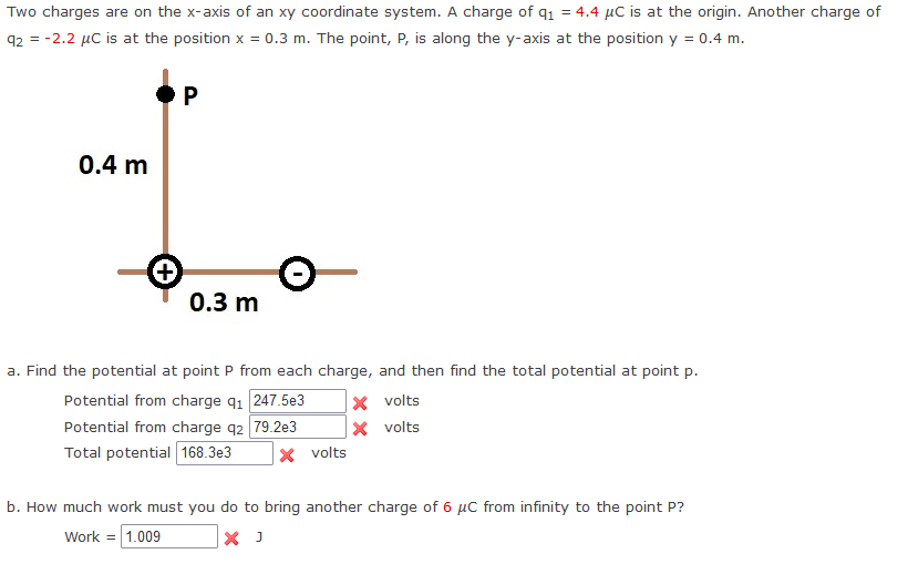 Solved Two charges are on the x-axis of an xy coordinate | Chegg.com