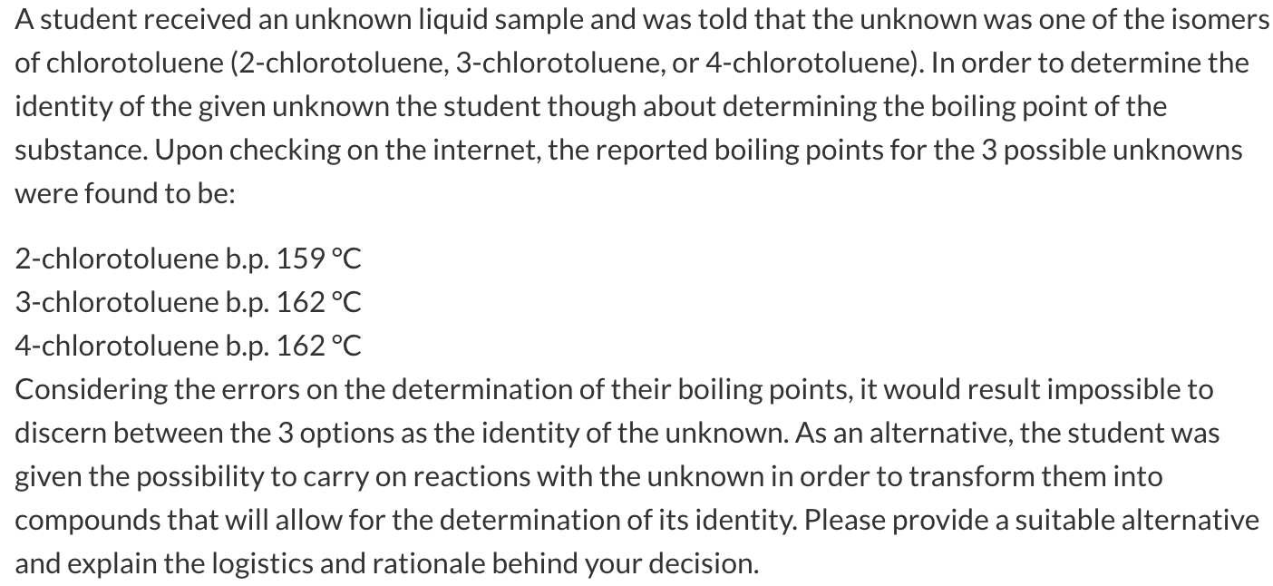 Solved A student received an unknown liquid sample and was | Chegg.com