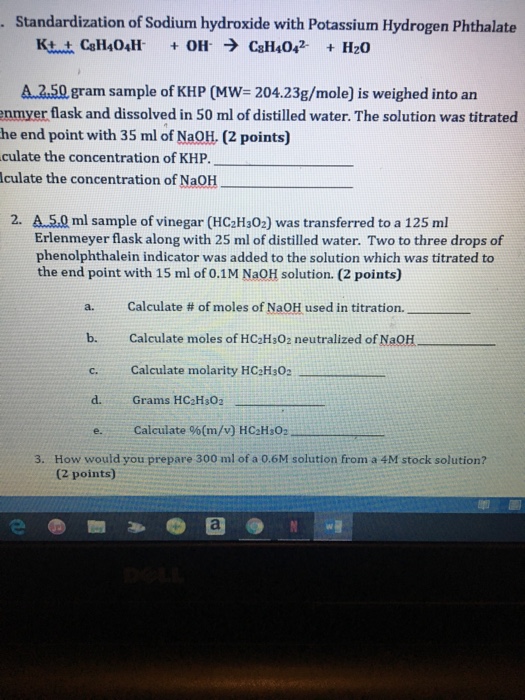 Solved Standardization of Sodium hydroxide with Potassium | Chegg.com