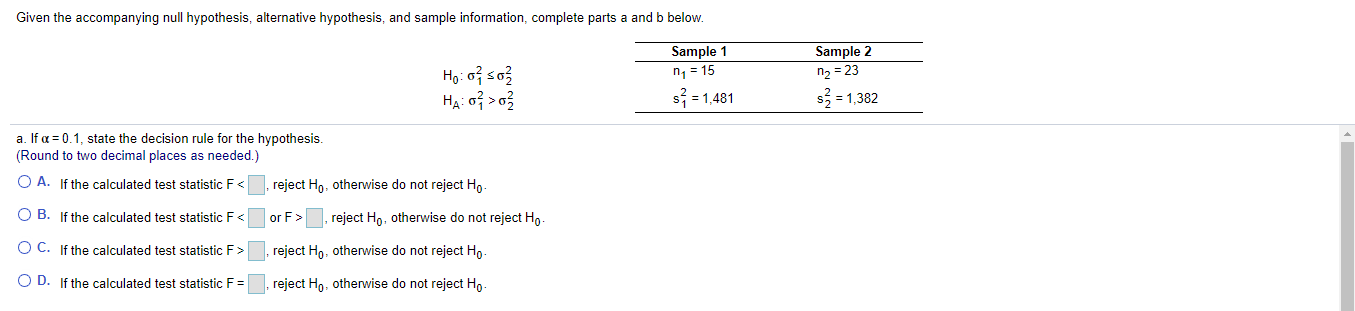 Solved Given the accompanying null hypothesis, alternative | Chegg.com