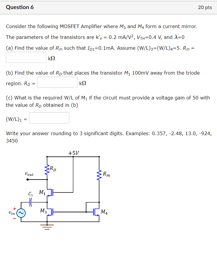 Solved Consider the following MOSFET Amplifier where M3 and | Chegg.com