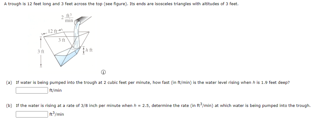 Solved (a) If water is being pumped into the trough at 2 | Chegg.com