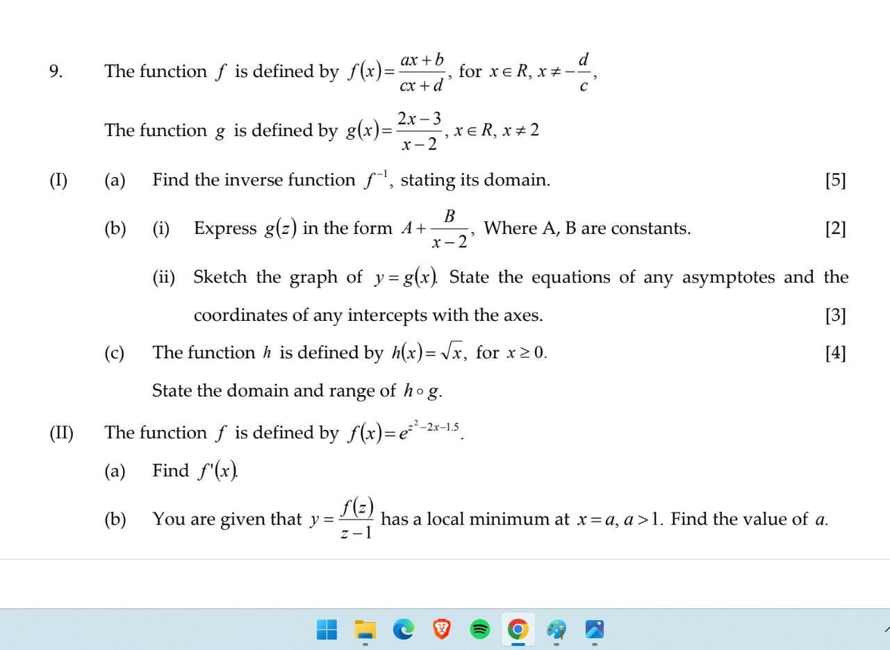 Solved 9. The function f is defined by f(x)=cx+dax+b, for | Chegg.com