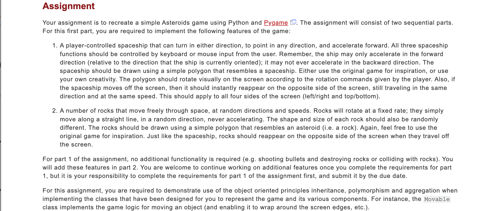 Solved Your assignment is to recreate a simple Asteroids | Chegg.com