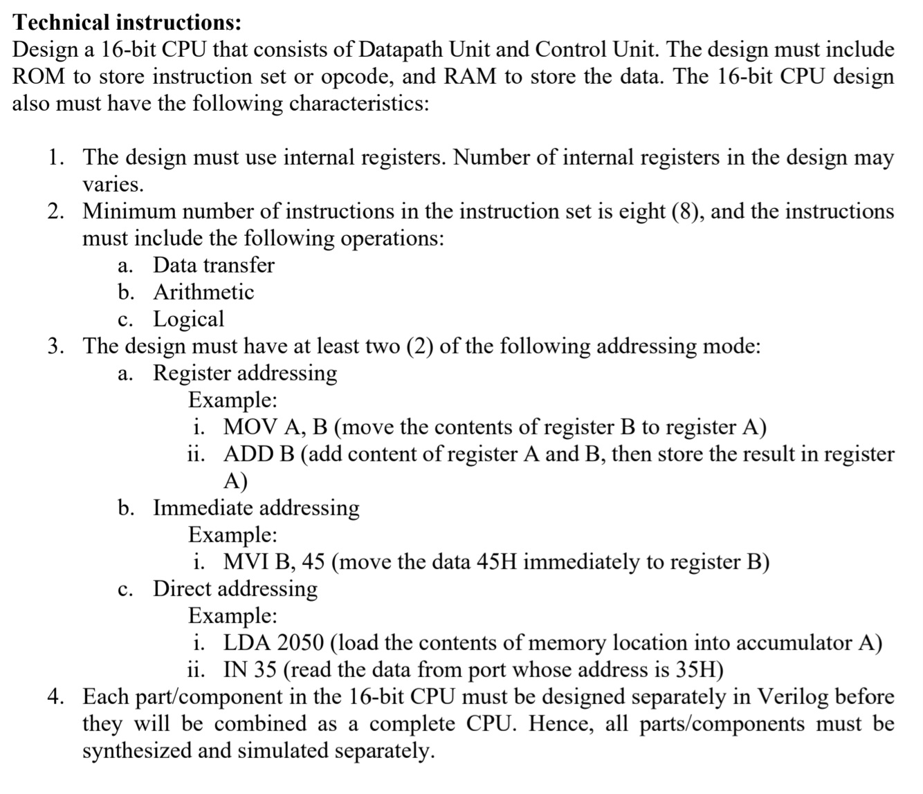 Solved Technical instructions: Design a 16-bit CPU that | Chegg.com