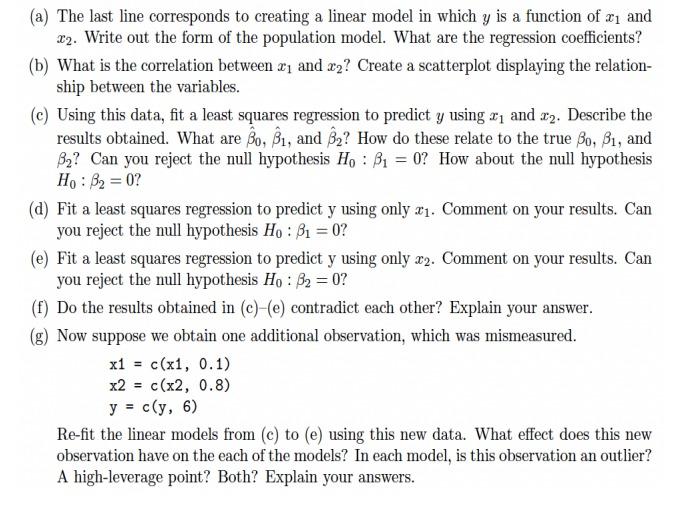 Solved Perform the following commands in R: set.seed(1) x1 = | Chegg.com