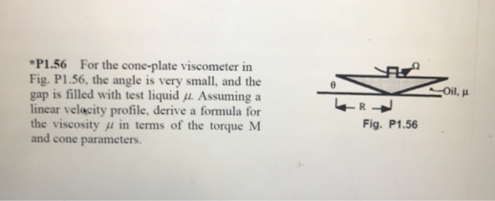 Solved For the cone-plate viscometer in Fig. P1.56. the | Chegg.com