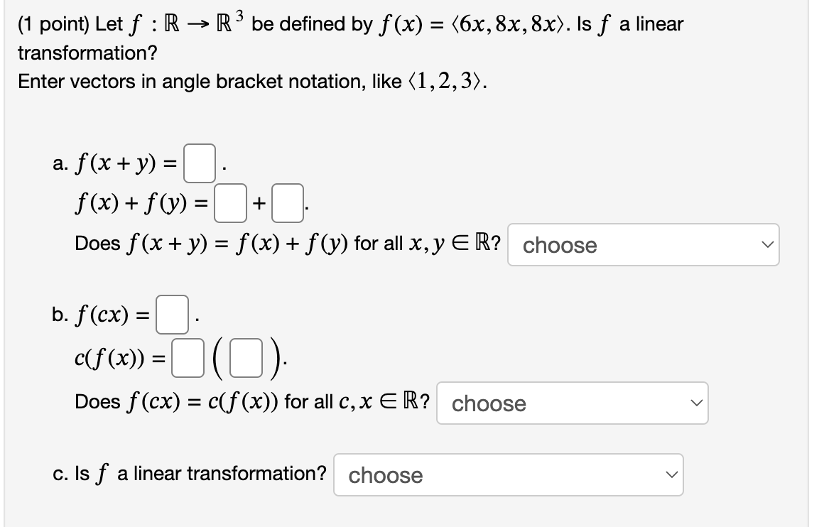 Solved 1 Point Let F R→r3 Be Defined By F X 6x 8x 8x