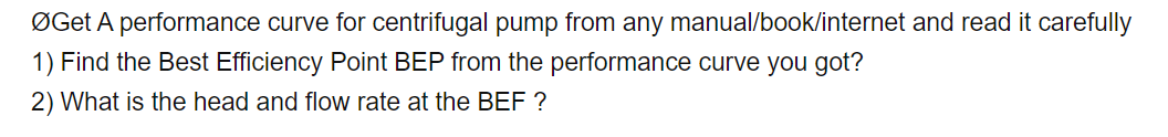 Solved ØGet A performance curve for centrifugal pump from | Chegg.com