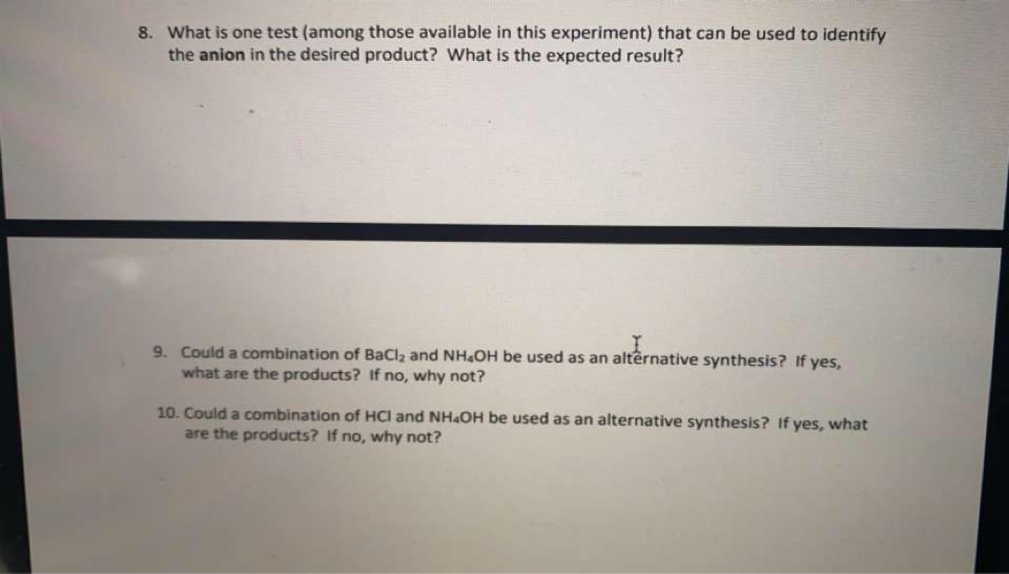 Solved NH4Cl was a possible unknown in this experiment, but | Chegg.com