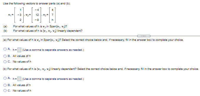 Solved Use the following vectors to answer parts (a) and | Chegg.com