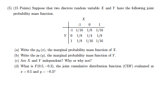 Solved 5) (15 Points) Suppose that two discrete random | Chegg.com