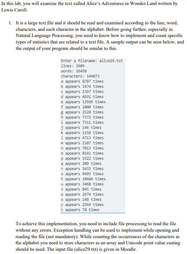 Solved In this lab, you will examine the text called Alice's | Chegg.com