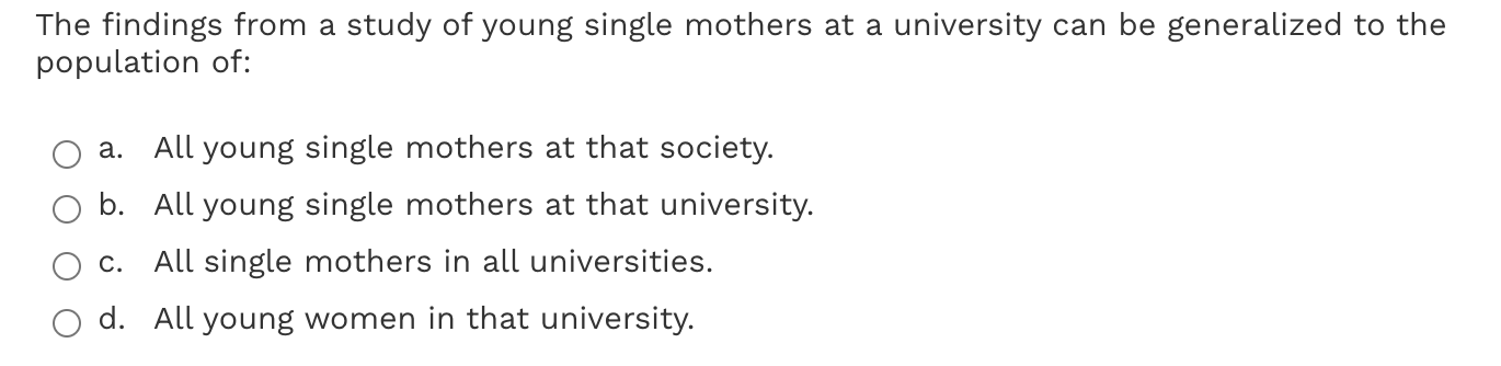 Solved The findings from a study of young single mothers at | Chegg.com