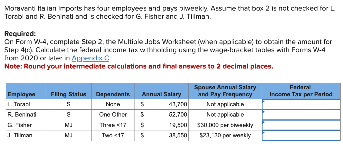 Moravanti Italian Imports has four employees and pays | Chegg.com