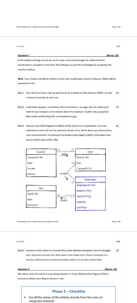 Solved Question 1 |Marks: 20 | In the database design world, | Chegg.com