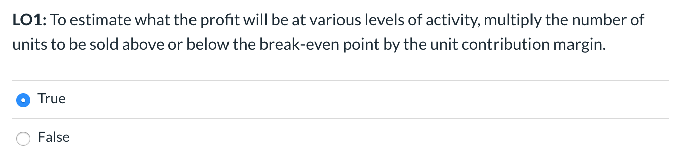 Solved LO1: To estimate what the profit will be at various | Chegg.com