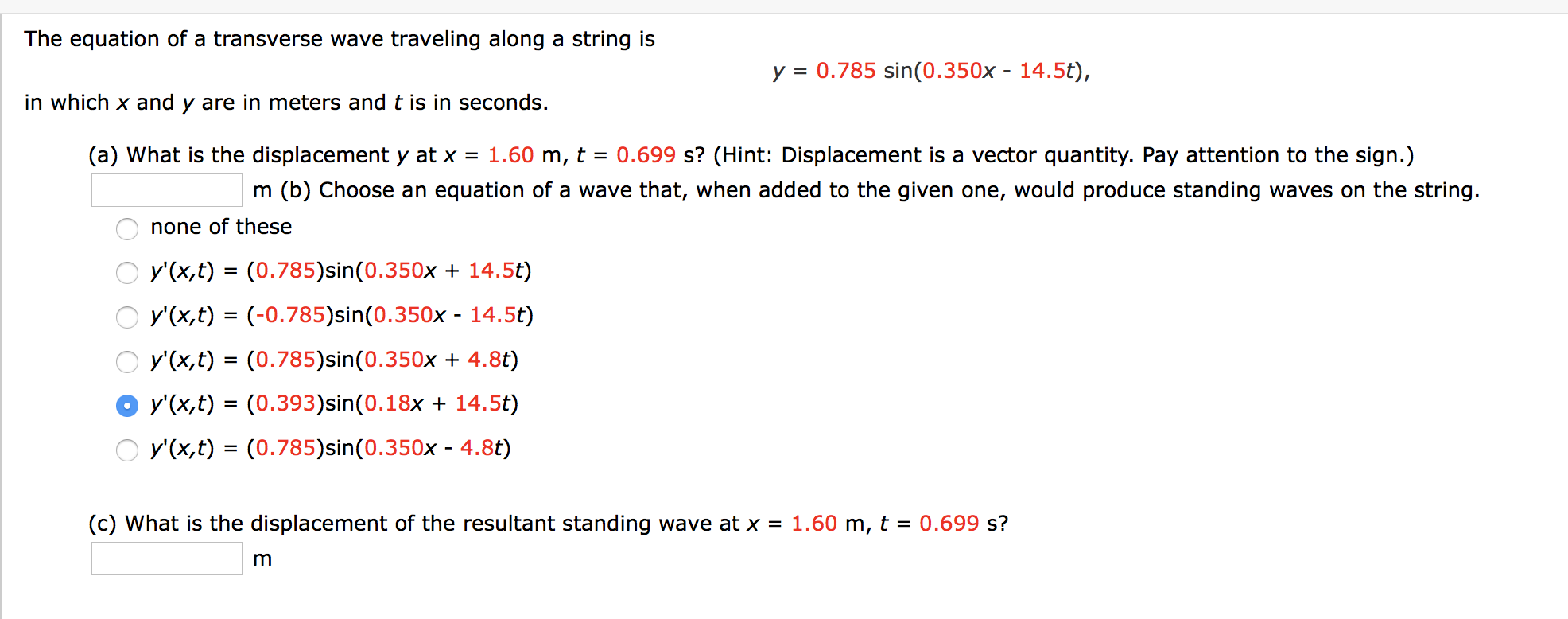 Solved The equation of a transverse wave traveling along a | Chegg.com