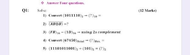 Solved QI: (12 Marks) • Answer Four questions, Solve: 1) | Chegg.com