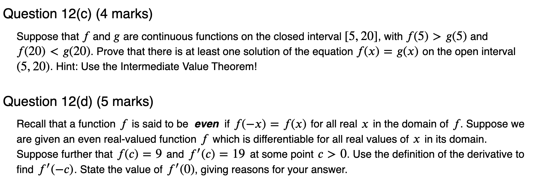 Solved Question 12(c) (4 marks) Suppose that f and g are | Chegg.com