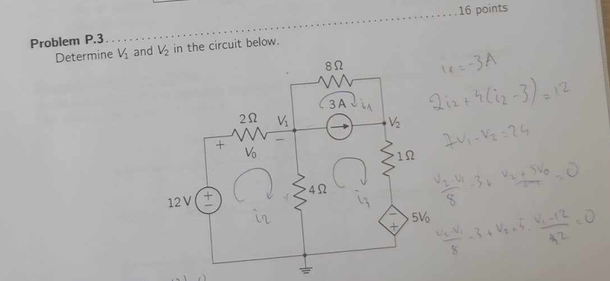 Solved Problem P. 3 Determine V1 and V2 in the circuit | Chegg.com