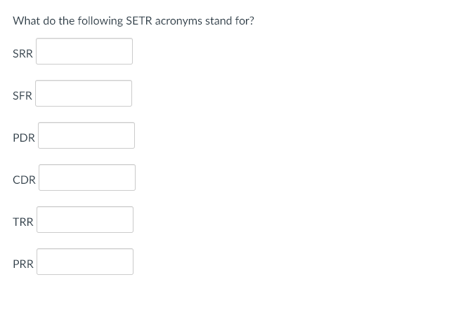 Solved What do the following SETR acronyms stand for? | Chegg.com