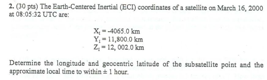 2. (30 pts) The Earth-Centered Inertial (ECI) | Chegg.com
